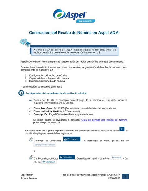 PDF Generación del Recibo de Nómina en Aspel ADM Generación del