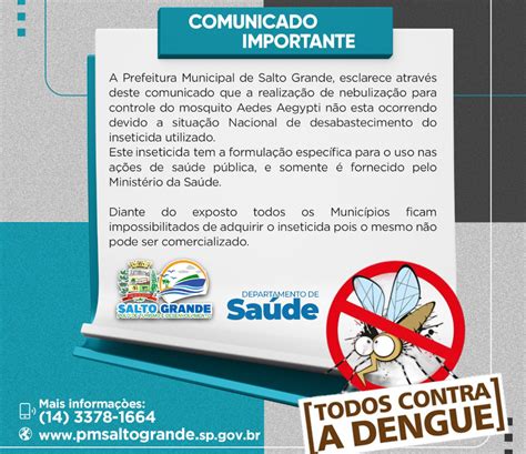 Prefeitura Municipal de Salto grande Comunicado Departamento de Saúde