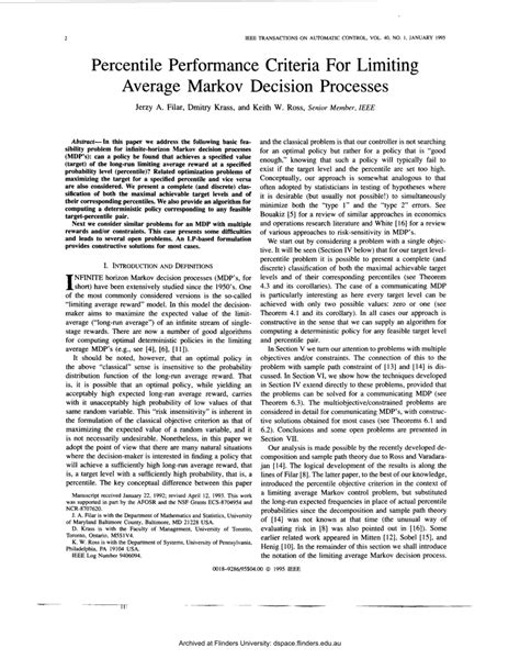 pdf percentile performance criteria for limiting average markov decision processes