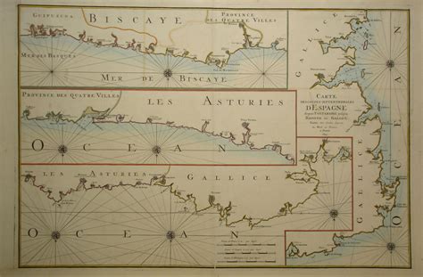 Carta Marina de la costa del norte de España del siglo XVII Grabados