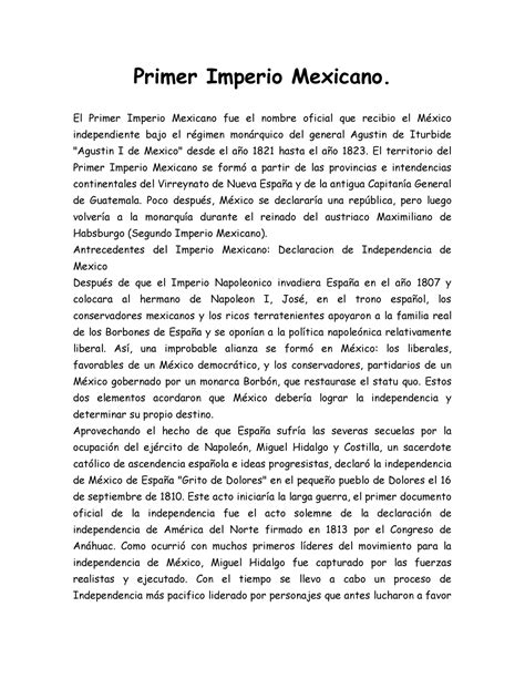 Primer Imperio Mexicano El Primer Imperio Mexicano Fue El Nombre