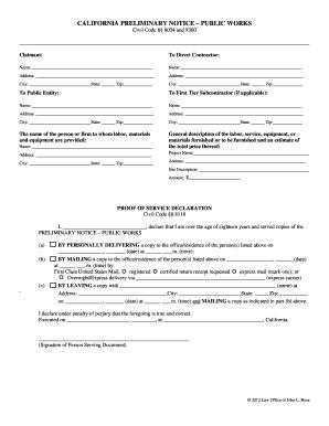 Fillable Online Bozelaw California Preliminary Notice Public Works