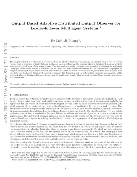 output based adaptive distributed output observer for leader follower multiagent systems deepai