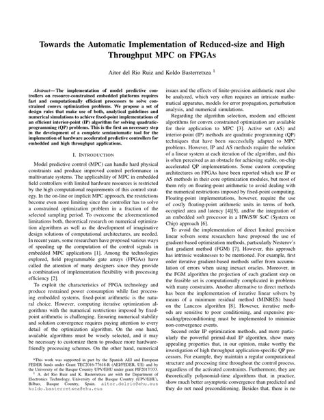 pdf towards the automatic implementation of reduced size and high throughput mpc on fpgas