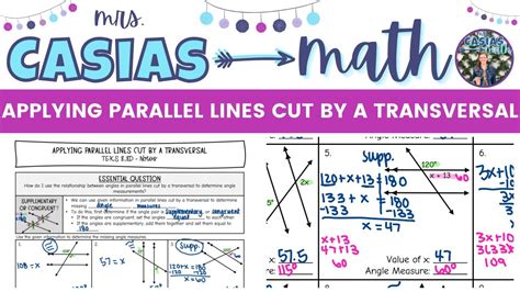 Applying Parallel Lines Cut By A Transversal Th Grade Math Pre