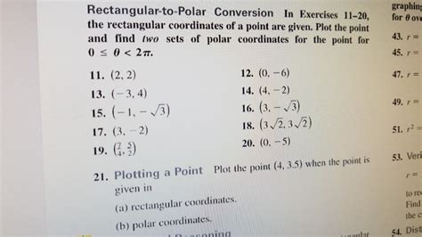 solved rectangular to polar conversion in exercises 11 20