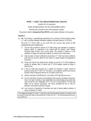 CA Final New Direct Tax Laws And International Taxation Nov 2018 PDF
