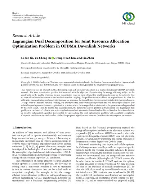 pdf lagrangian dual decomposition for joint resource allocation optimization problem in ofdma
