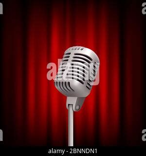 Retro Chrome Microphone With Stand Vector Musical Symbol Performance
