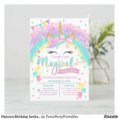 Crea Desde Cero Tu Invitation Zazzle Rainbow Unicorn Party