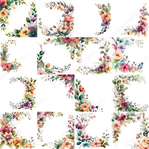 87 Watercolor Floral Borders Set 2 Wild Floral Clipart High Quality