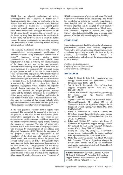 Hyperbaric Oxygen Therapy A Boon For Complex Post Traumatic Wounds PDF