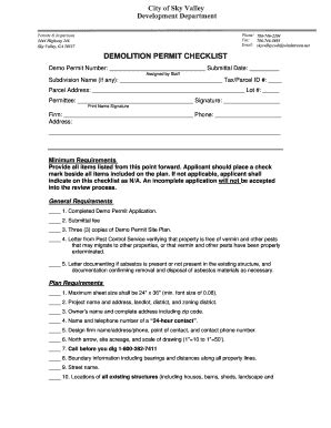 Fillable Online DEMOLITION PERMIT CHECKLIST Skyvalleygacom Fax Email