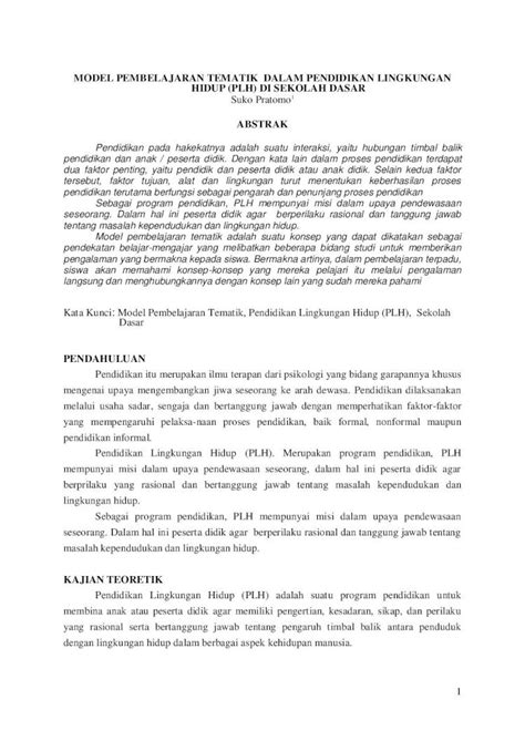 PDF Model Pembelajaran Tematik Dalam Pendidikan Lingkungan Hidup Plh