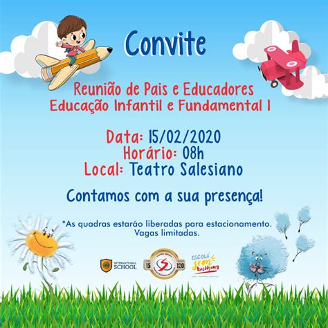 Convite Reunião de Pais e Educadores Ed Infantil e Fundamental 1