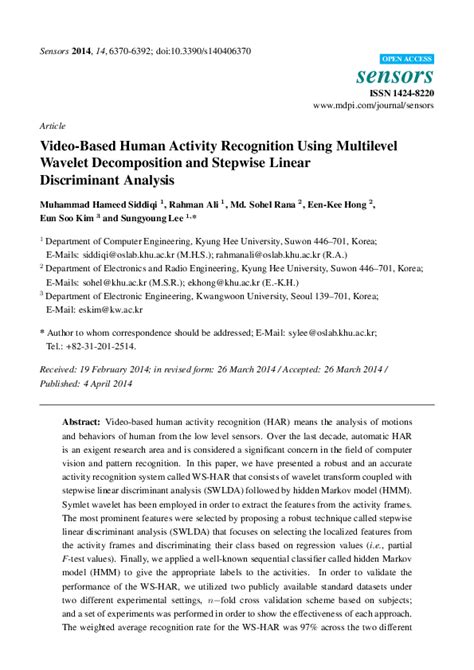 pdf video based human activity recognition using multilevel wavelet decomposition and stepwise