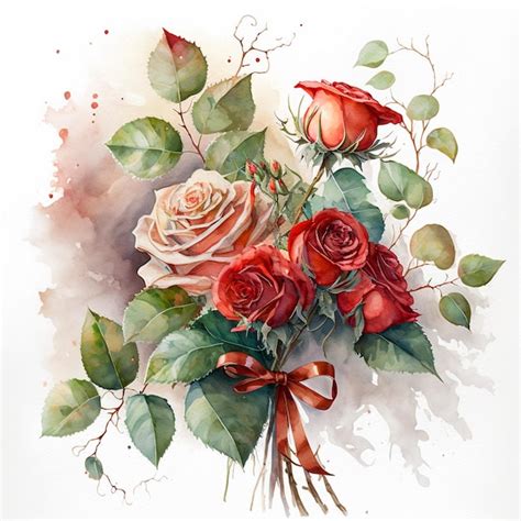 Aquarela buquê de rosas vermelhas Foto Premium