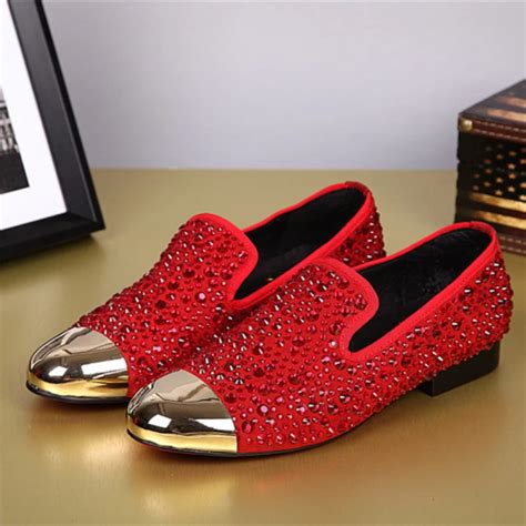 2017 Men S Red Dress Shoes Fashion Brand Designer Metal Point Toe Rivet