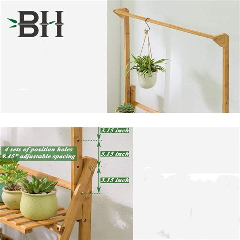 Bamboo 3 Tier Hanging Plant Stand Indoor Outdoor Ladder Plant Shelf
