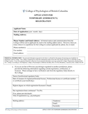 Fillable Online Temporary Emergency Registration App Form Docx Fax