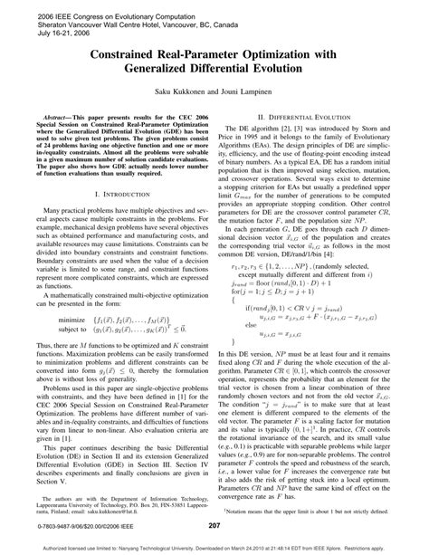 pdf constrained real parameter optimization with generalized differential evolution