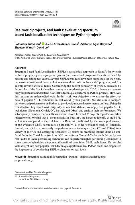 real world projects real faults evaluating spectrum based fault localization techniques on