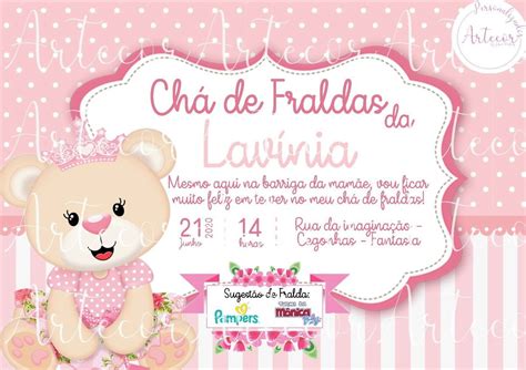 Convite Virtual Ursinha Chá de Fraldas Menina no Elo7 ArteCor