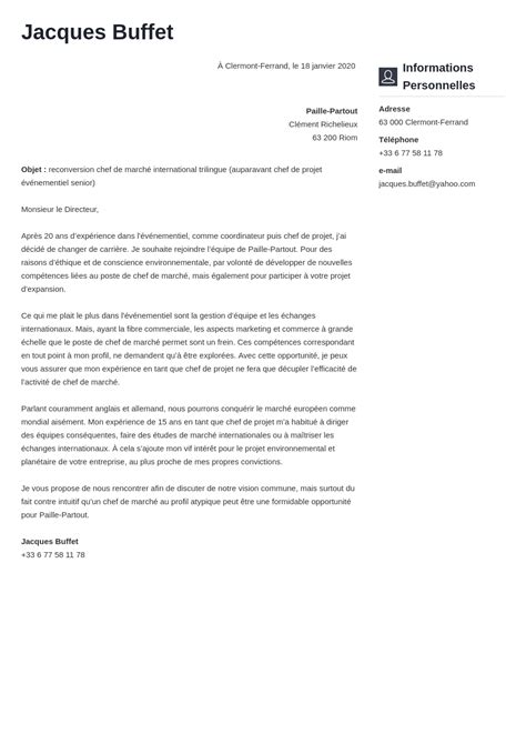 Reconversion Professionnelle Exemple Lettre De Motivation Pour Une