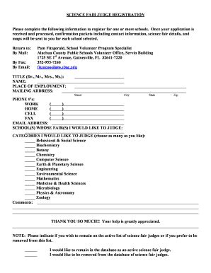 Fillable Online Dept Sfcollege SCIENCE FAIR JUDGE REGISTRATION Please