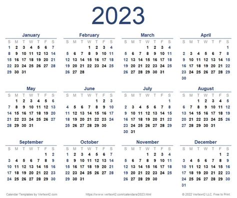 2023 Calendar Templates And Images Calendar Template Yearly Calendar
