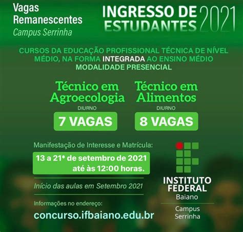 Vagas Remanescentes Em Cursos De Ensino M Dio Integrado Campus