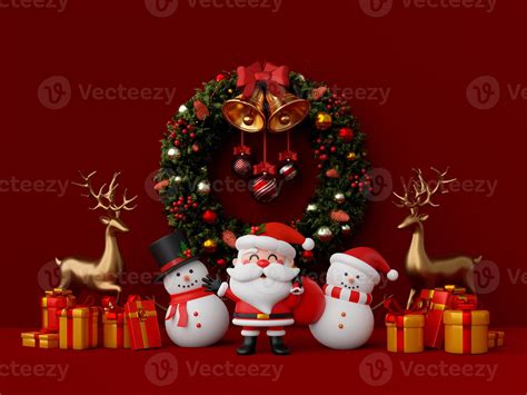 3d Illustration Christmas Theme Santa Claus And Snowman With Christmas