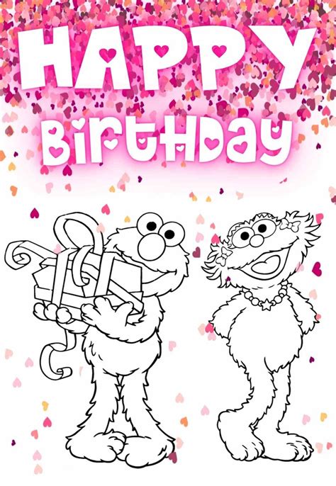 Cute Elmo Birthday Coloring Pages Cards Printbirthday Cards