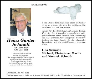 Traueranzeigen von Heinz Günter Schmidt rz trauer de