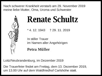 Traueranzeigen Von Renate Schultz Trauer Nordkurier