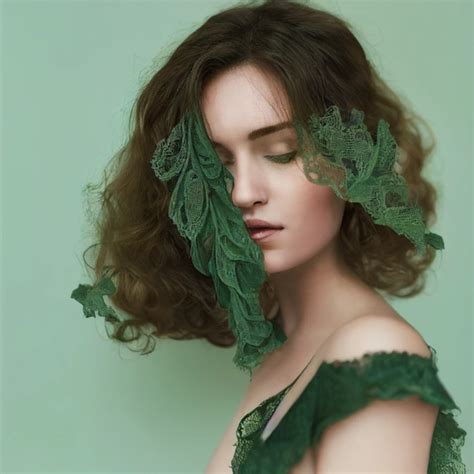 Auburn Wavy Haired Woman In Sheer Sage Green Lace Midjourney OpenArt