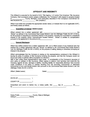 Fillable Online Commercial Broker S Lien Affidavit Indemnity Seller