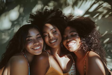 Foto de retrato de tres jóvenes felices y bonitas chicas afroamericanas