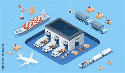 Vektorová grafika 3D isometric Smart logistics concept with Warehouse