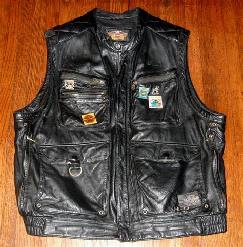 Vintage Harley Davidson Genuine Black Leather Vest W Florida Chapter
