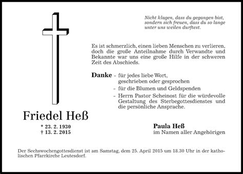 Traueranzeigen von Friedel Heß rz trauer de