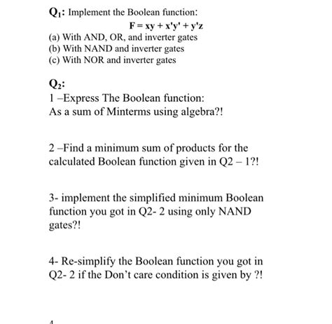 Solved Q1 Implement The Boolean Function F Xy X Y Chegg