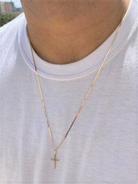 Corrente De Ouro Piastrine 18k Masculino 80cm Pingente Cruz