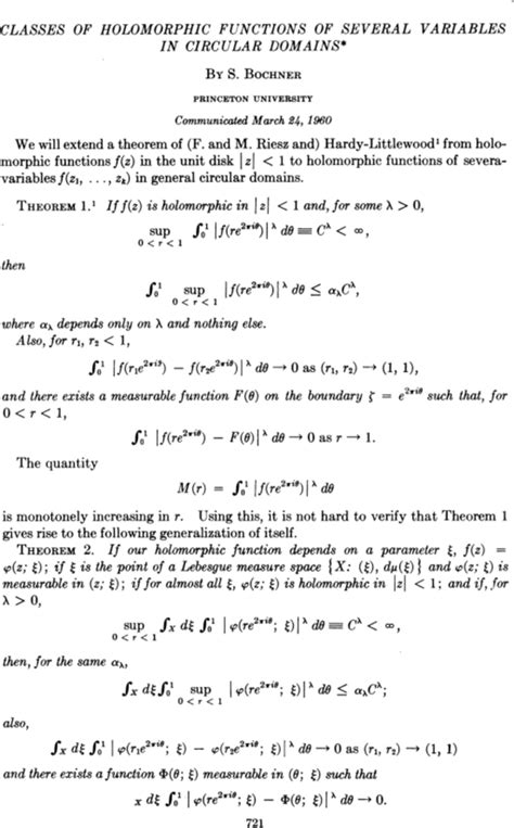 classes of holomorphic functions of several variables in circular domains pnas