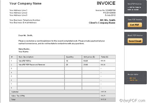 Pdf Invoice Creator Free Verypdf Knowledge Base