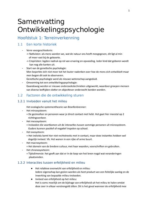 Samenvatting Ontwikkelingspsychologie 1 Samenvatting