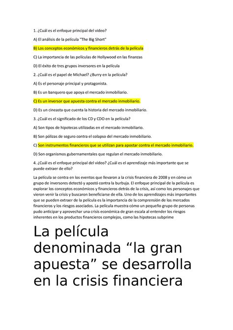 Deber pelicula la gran apuesta 1 Cuál es el enfoque principal del