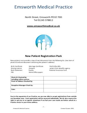 Fillable Online Emsworth Surgery NHS General Practice In The Heart Of