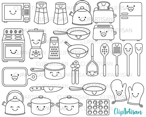 Kawaii Kitchen Digital Stamps Cute Kitchen Cooking Clip Art Etsy