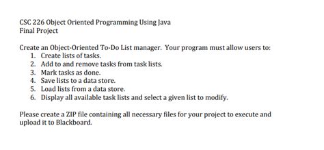 [solved] csc 226 object oriented programming using java final project course hero